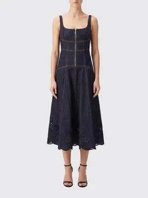 SELF-PORTRAIT Lace-trimmed Cotton Denim Midi Dress - Blue