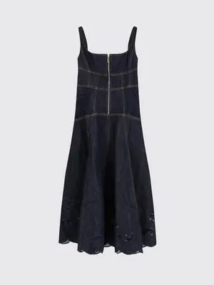 SELF-PORTRAIT Lace-trimmed Cotton Denim Midi Dress