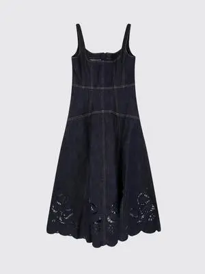 SELF-PORTRAIT Lace-trimmed Cotton Denim Midi Dress
