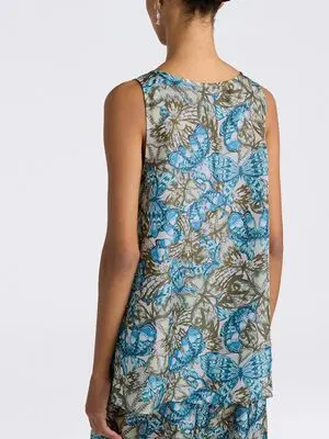 Momoni Sleeveless Silk Top With Butterfly Print