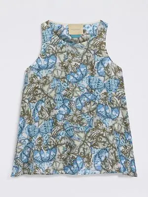 Momoni Sleeveless Silk Top With Butterfly Print
