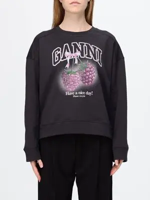 GANNI Organic Cotton Crew Neck Sweatshirt With Fruit Print - Black