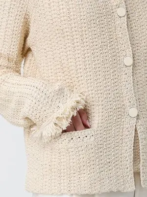 Emporio Armani Textured Knit Jacket With Fringe Detail - Ivory