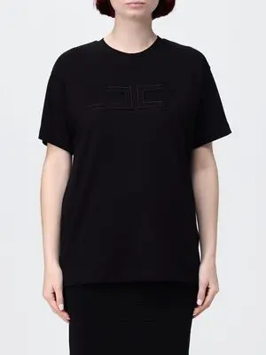 Elisabetta Franchi Cotton T-shirt With Embroidered Logo - Black