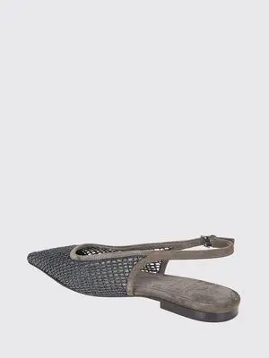 Brunello Cucinelli Mesh Net And Suede Slingback Ballerinas With Monili