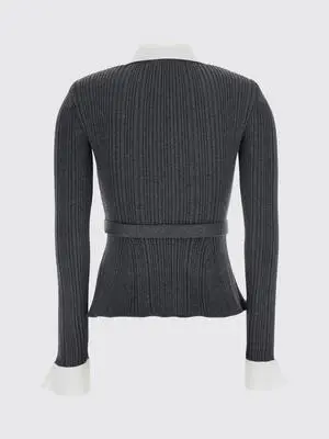 SELF-PORTRAIT Ribbed Wool-blend Belted Lapel Cardigan