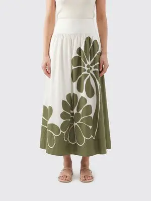 Farm Rio Floral Print Cotton Midi Skirt - Green
