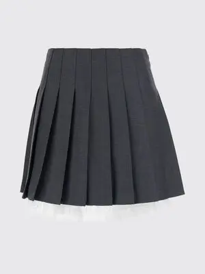SELF-PORTRAIT Pleated Wool-blend Mini Skirt With Lace Inserts