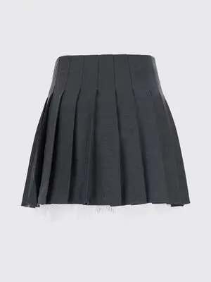 SELF-PORTRAIT Pleated Wool-blend Mini Skirt With Lace Inserts