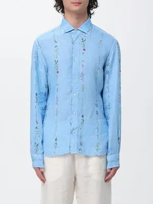 120% Lino Linen Shirt With Floral Embroidery