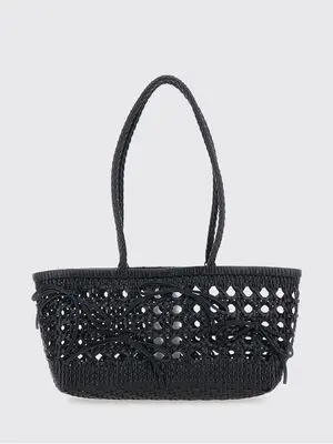 OSOI Biscuit Shoulder Bag In Recycled Leather With A Woven Handle - Black