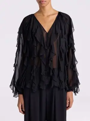 Momoni Silk Blend Blouse With Ruffles - Black