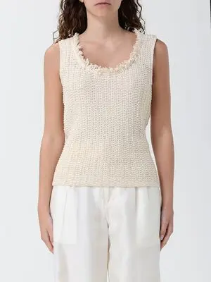 Emporio Armani Sleeveless Top With Fringe Detail - Ivory