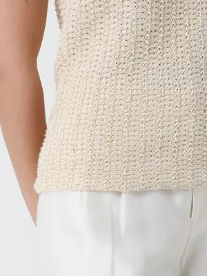 Emporio Armani Sleeveless Top With Fringe Detail - Ivory