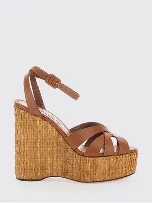AQUAZZURA Copacabana Wedge Sandals In Leather With A Woven Platform - Brown
