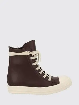 Rick Owens High-top Leather Sneakers With Side Zip And Rubber Toe Cap - Brown