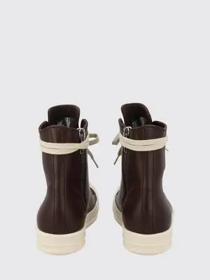 Rick Owens High-top Leather Sneakers With Side Zip And Rubber Toe Cap