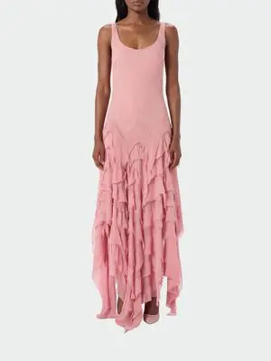 Blumarine Asymmetric Georgette Dress With Ruffles - Pink