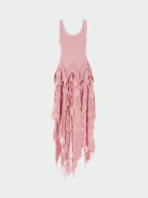 Blumarine Asymmetric Georgette Dress With Ruffles