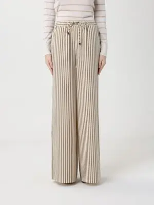 Max Mara Striped Cotton And Silk Palazzo Trousers - Beige