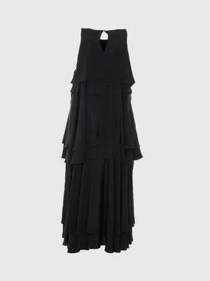 AMI Paris Silk Blend Long Dress With Ruffles - Black
