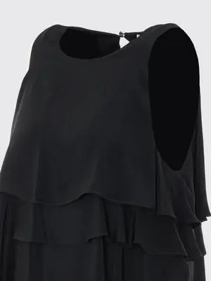 AMI Paris Silk Blend Long Dress With Ruffles - Black