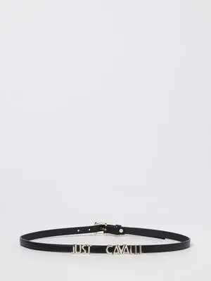 Just Cavalli Leather Belt With Gold Tone Buckle - Black