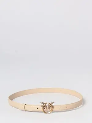 Pinko Leather Belt With Bird Buckle - Beige