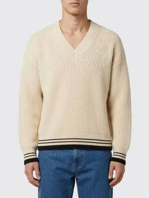 AMI Paris Wool And Cotton Blend V-neck Sweater With Contrast Trims