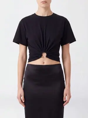 Rabanne Cotton Crop T-shirt With Metal Ring Detail - Black