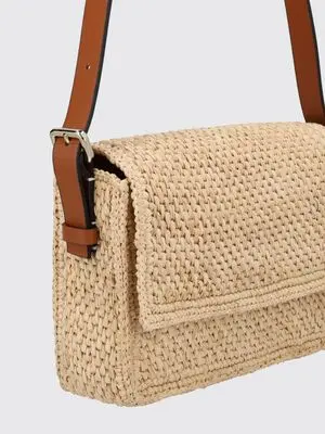 Manebí Paloma Small Shoulder Bag In Crochet Raffia - Beige