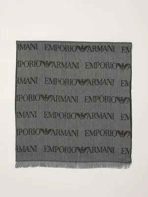 Emporio Armani Virgin Wool Blend Scarf With Jacquard Logo Pattern - Brown