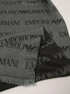 Emporio Armani Virgin Wool Blend Scarf With Jacquard Logo Pattern