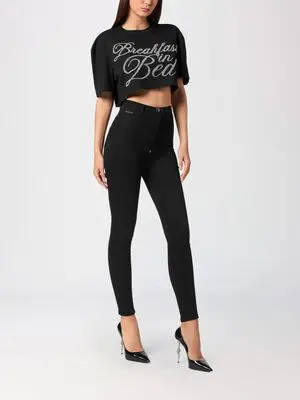 Philipp Plein Cropped Cotton T-shirt With Rhinestone Logo