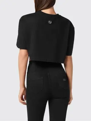 Philipp Plein Cropped Cotton T-shirt With Rhinestone Logo