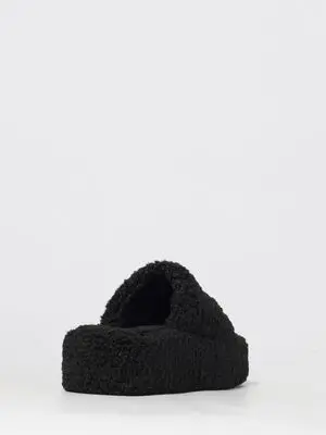 Balenciaga Shearling Wedge Slide Sandals With Embroidered Logo