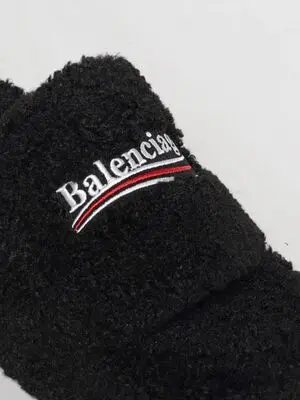 Balenciaga Shearling Wedge Slide Sandals With Embroidered Logo