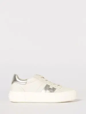 Hogan Crosswind Platform Sneakers In Smooth And Laminated Calfskin - Platinum