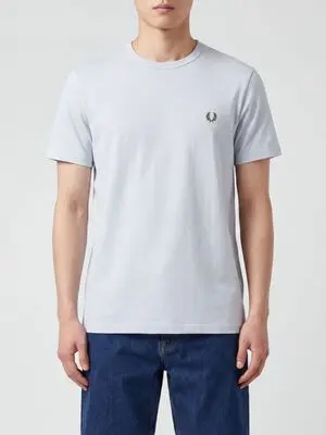 Fred Perry Slim Fit Cotton Crew Neck T-shirt With Embroidered Logo Blue 1
