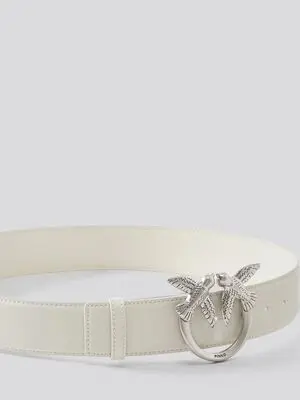 Pinko Leather Belt With Embellished Buckle - White 1