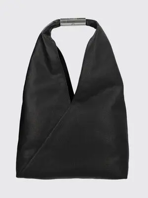 MAISON MARGIELA Japanese Grained Leather Shoulder Bag With White Stitch Logo - Black