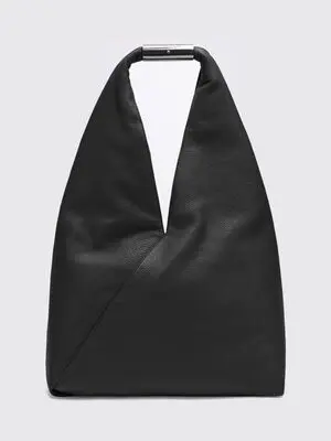 MAISON MARGIELA Japanese Grained Leather Shoulder Bag With White Stitch Logo - Black