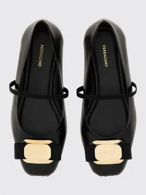 FERRAGAMO Vara Nappa Leather Mary Jane Flats - Black