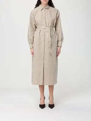 Max Mara Striped Cotton And Silk Chemisier Dress - Beige