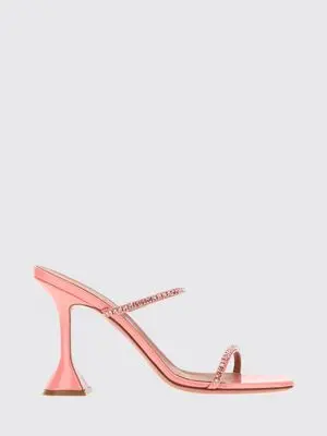 Amina Muaddi Patent Leather Gilda Mules With Crystals - Peach