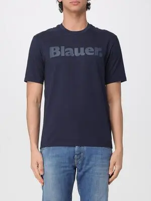 BLAUER. Basic Cotton T-shirt With Logo - Blue