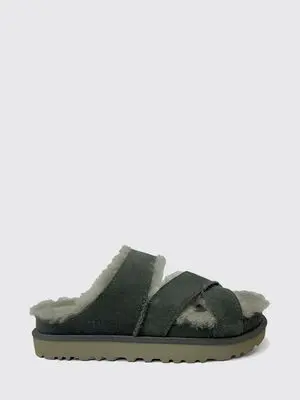 UGG Greenport Cross Strap Suede Sandals With Wool Lining And Low Heel - Grey
