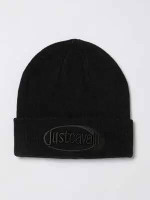 Just Cavalli Ribbed Beanie With Embossed Logo - Black
