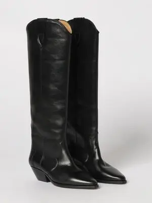 Isabel Marant Étoile Denvee Knee-high Western Boots In Smooth Calfskin Leather - Black