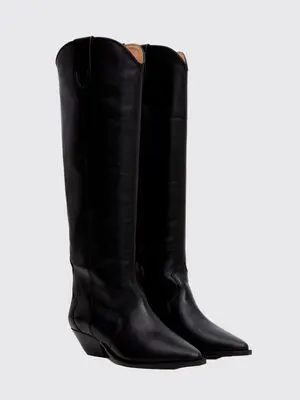Isabel Marant Étoile Denvee Knee-high Western Boots In Smooth Calfskin Leather - Black